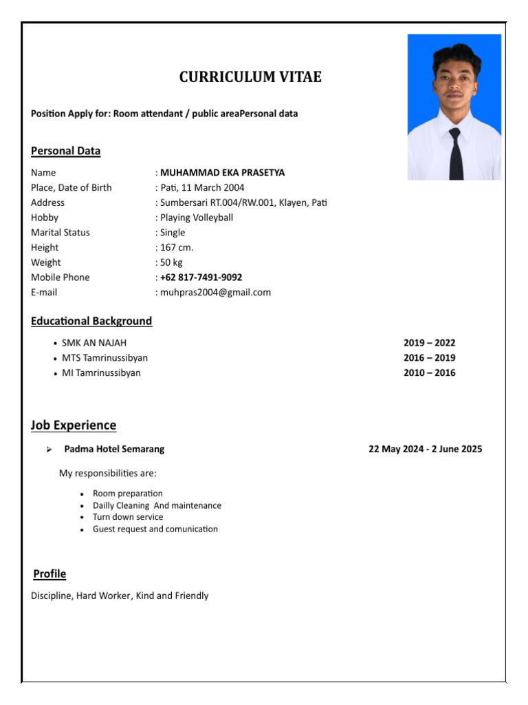 CV. Muhammad Eka Prasetya | PDF