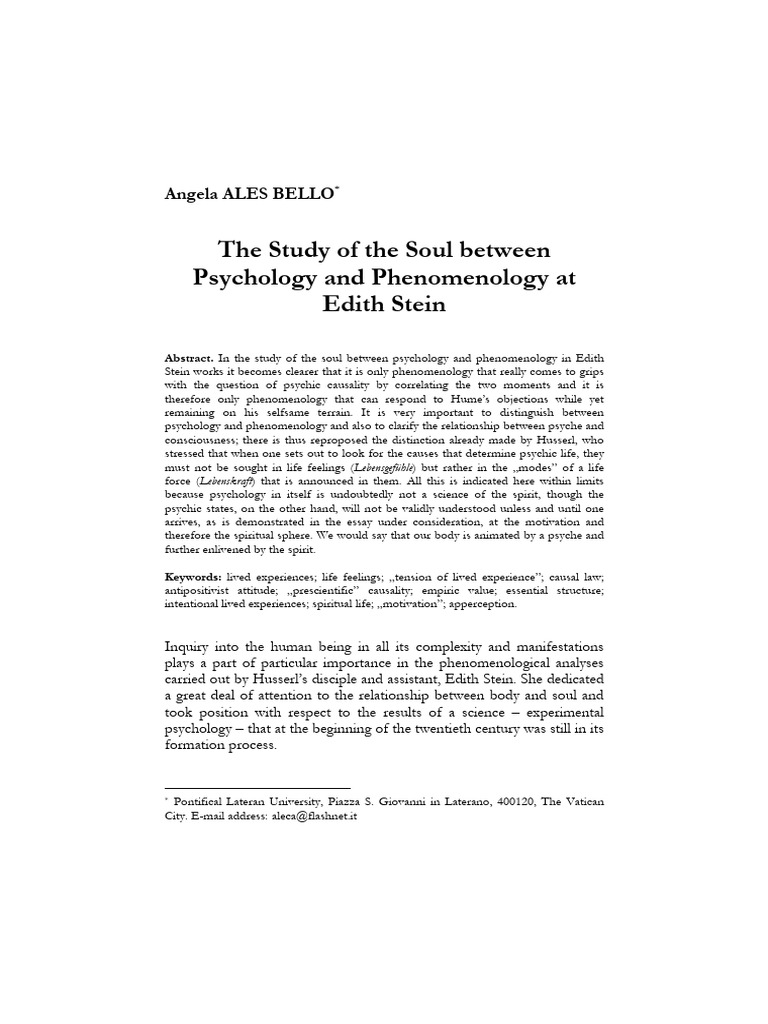 Edith Stein: Soul, Psychology, Phenomenology | PDF | Edmund Husserl ...