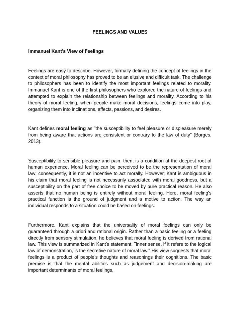 Kant's Moral Feelings and Filipino Values | PDF | Immanuel Kant | Morality