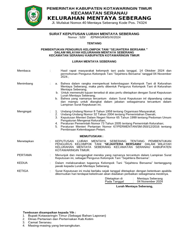 SK Poktan Sejahtera Bersama | PDF