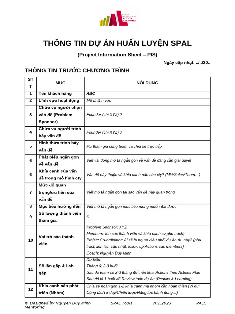 01 SPAL Project Information Sheet (V) v1 | PDF
