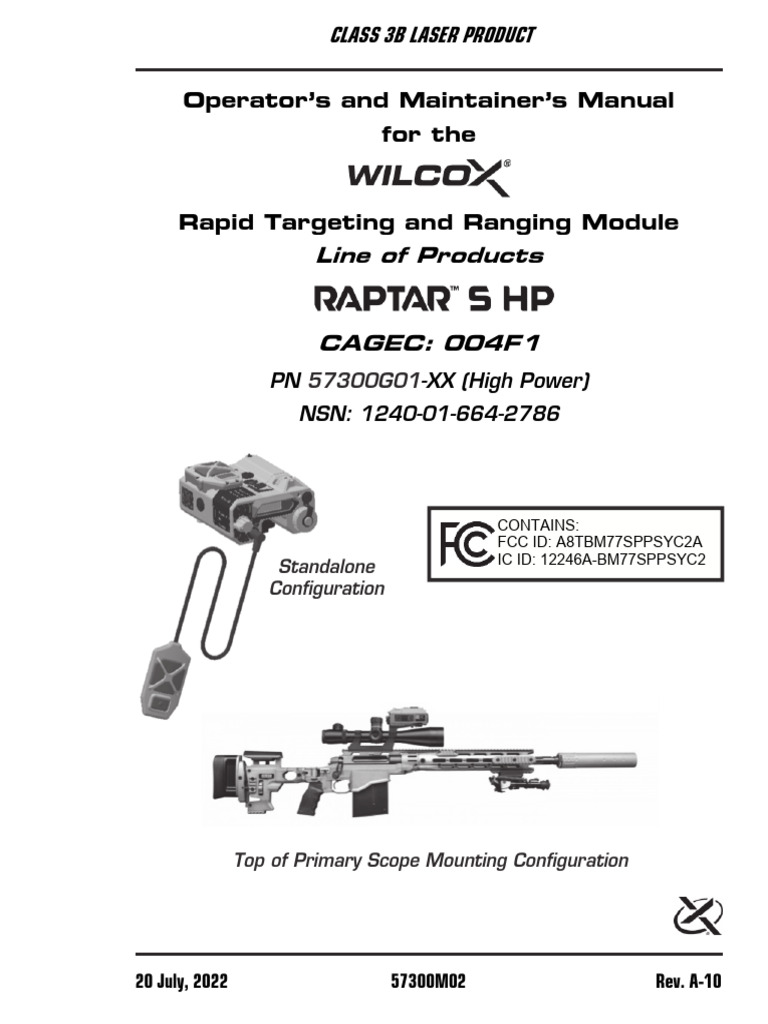 RAPTAR S Operator's Manual Overview | PDF | Laser | Infrared