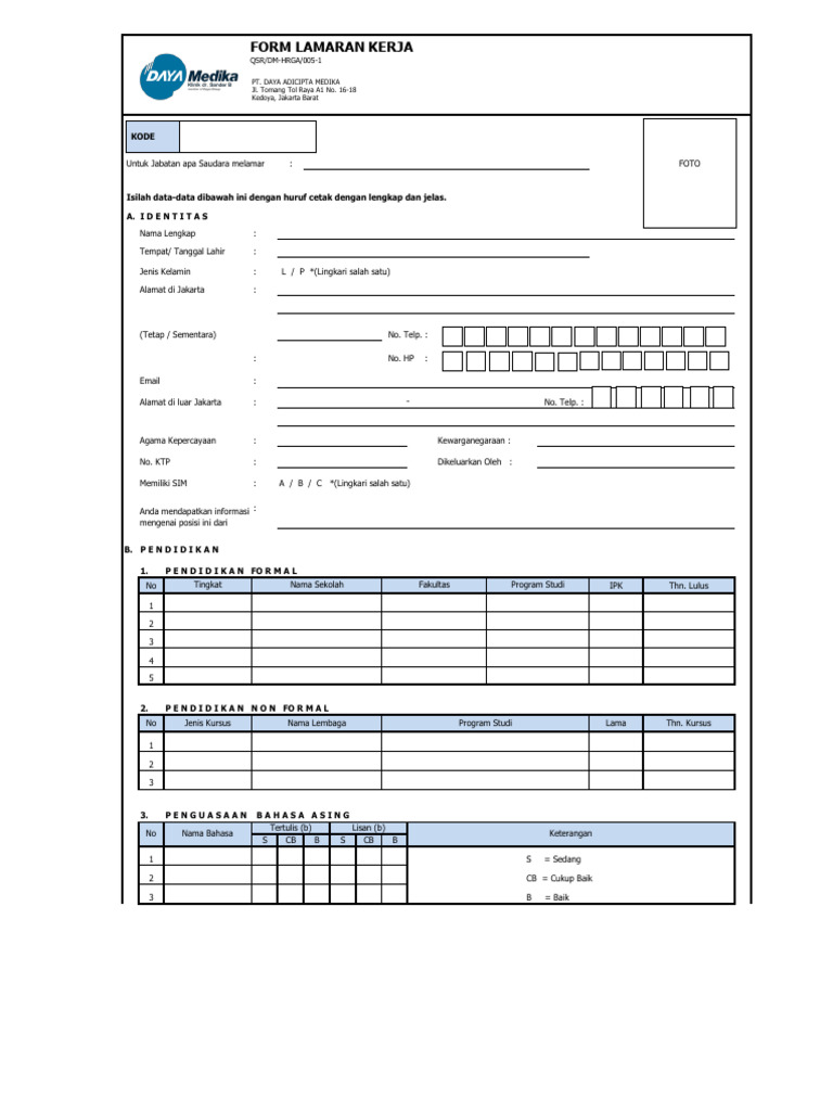 005 Form Lamaran Kerja | PDF