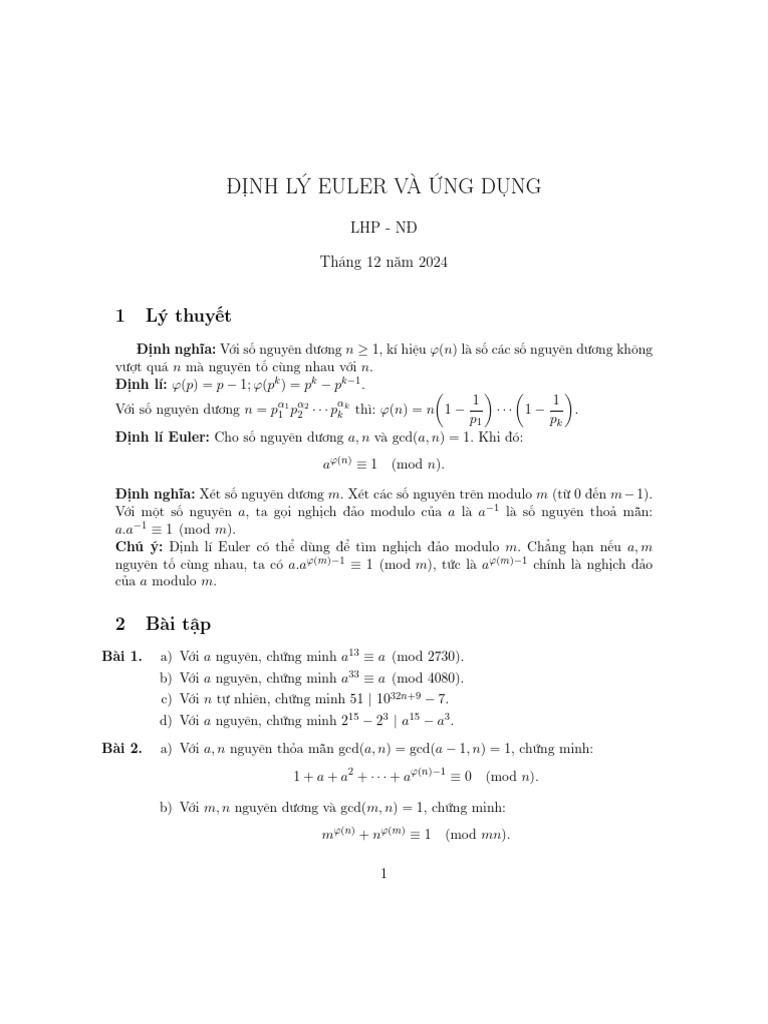 ĐL Euler Và UD (Đề) | PDF