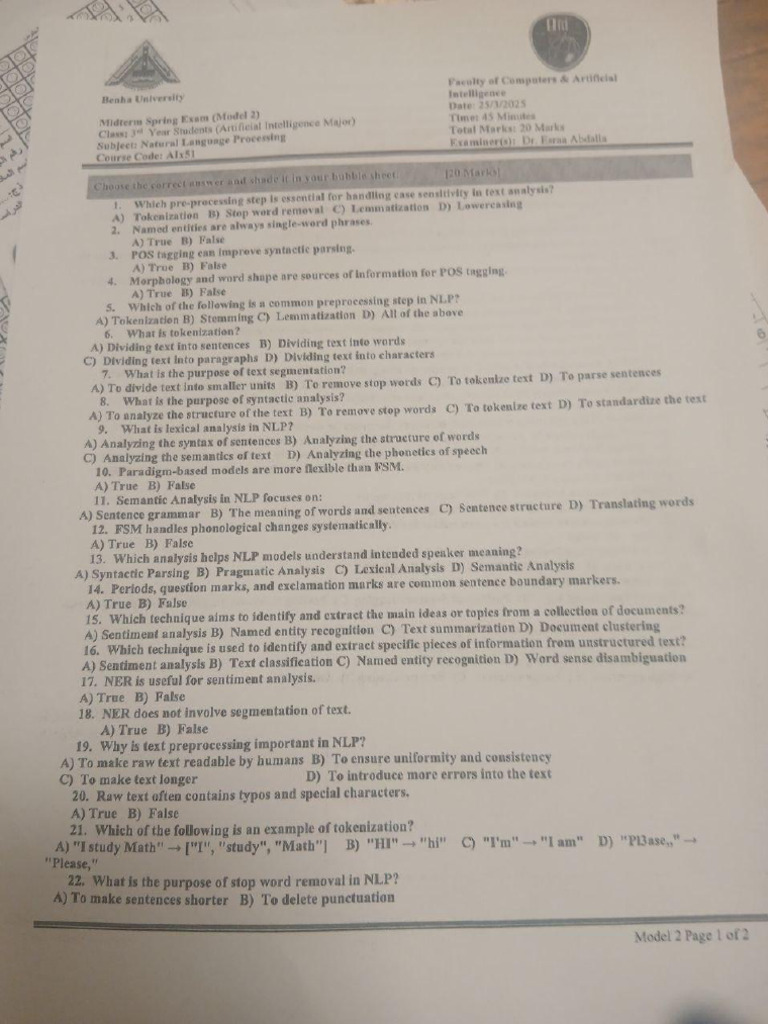 NLP Midterm Exam Images | PDF