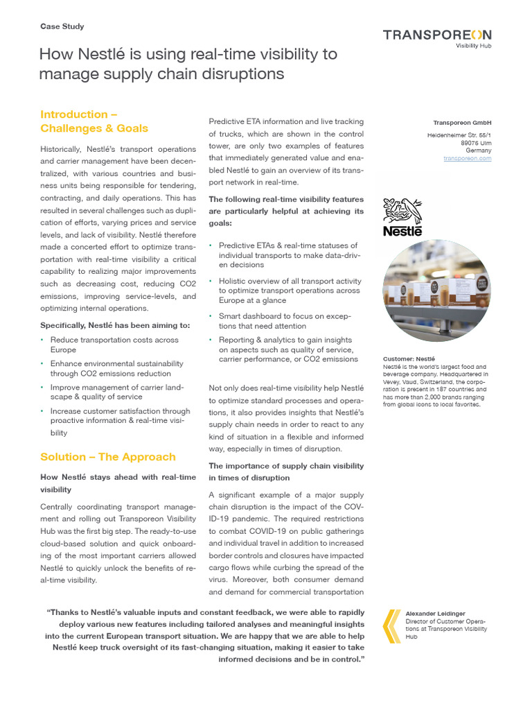 Case - Study - Nestlé Is Using Transporeon Visibility Hub | PDF ...