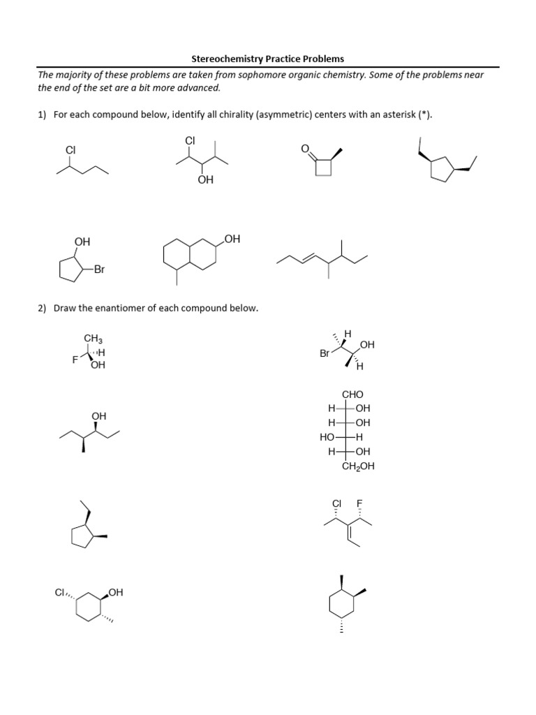 Stereochemistry Practice Problems PDF | PDF | Chirality (Chemistry ...