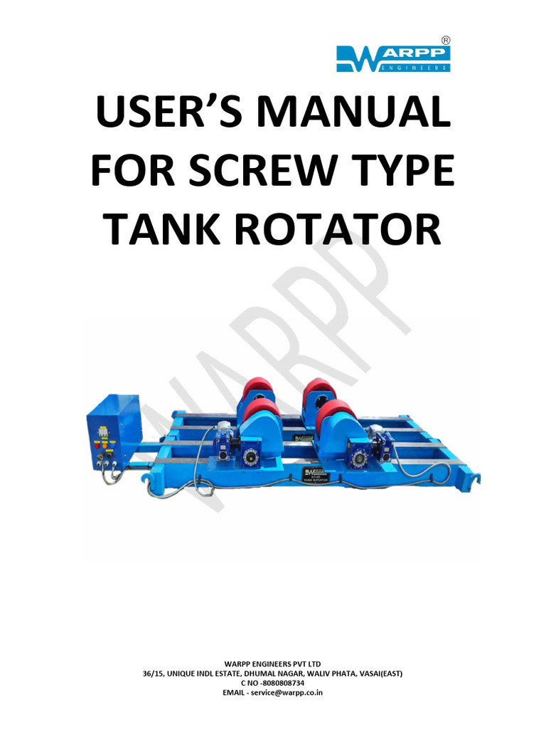 Screw Type Tank Rotator Operating Manual 1714386800 | PDF | Axle ...