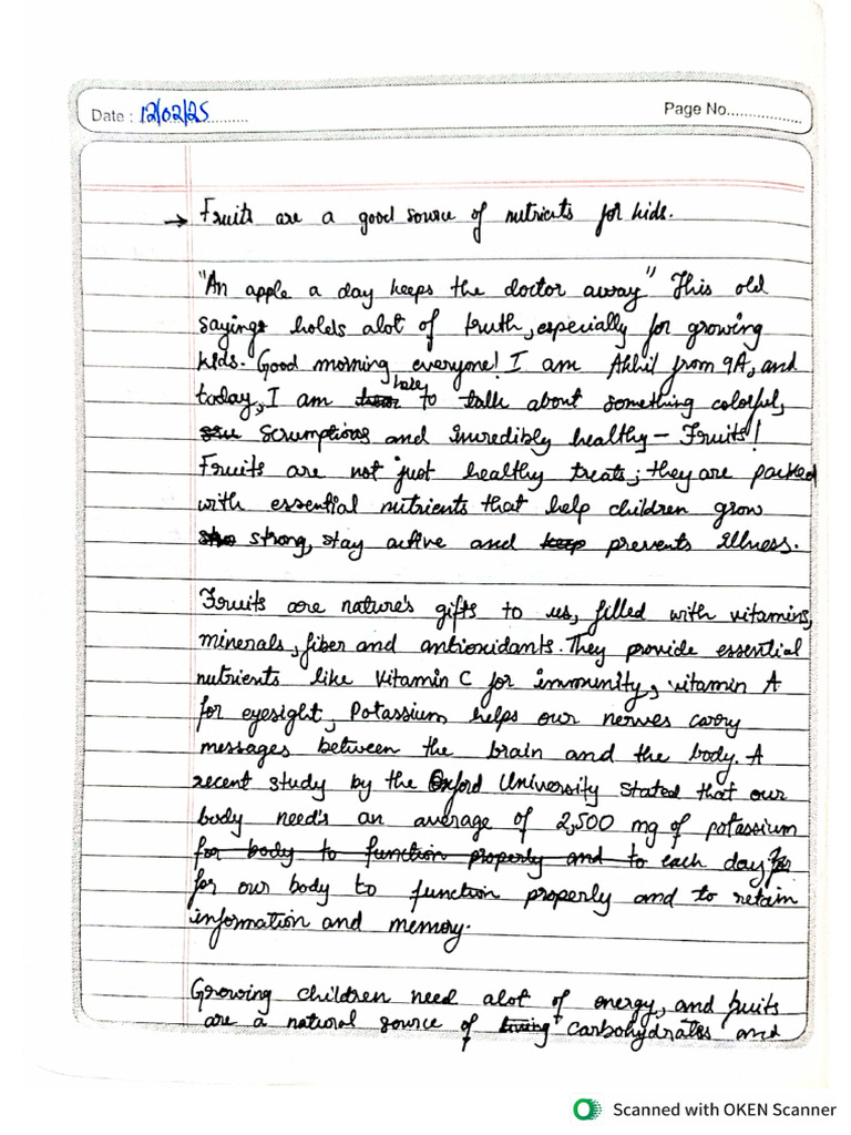 Speech Writing - Fruits Are A Good Source of Nutrients For Kids. | PDF