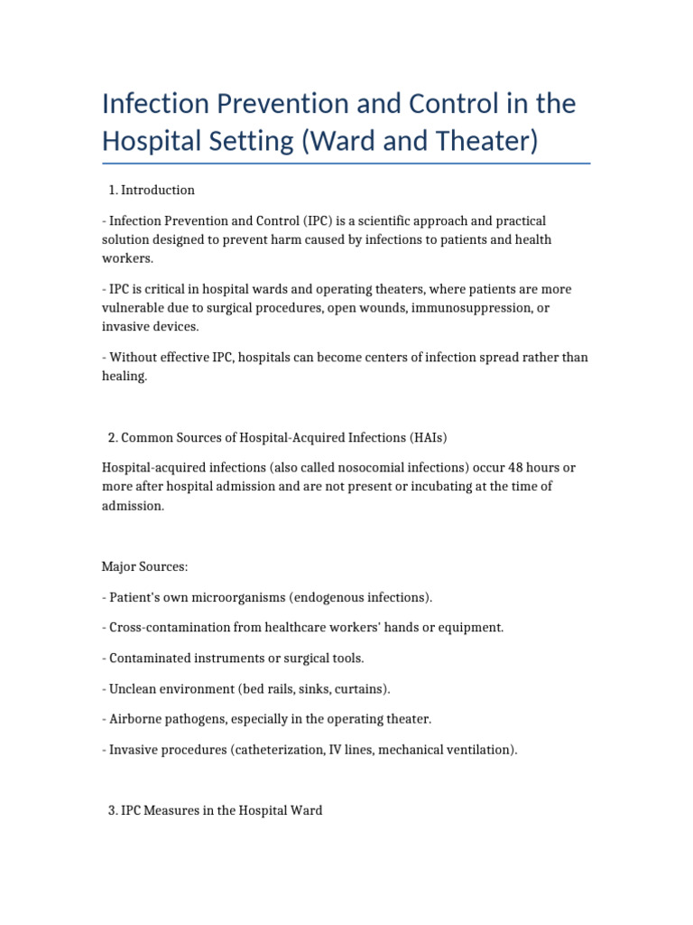 Infection Prevention and Control Theatre Ward Assignment | PDF ...