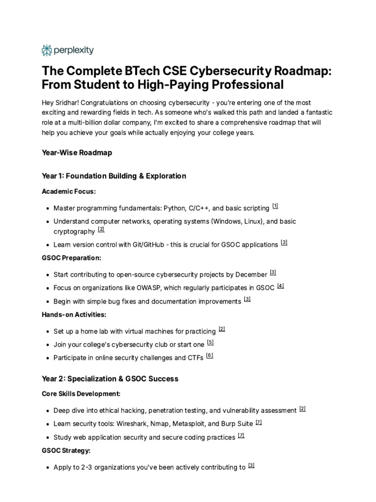 The Complete BTech CSE Cybersecurity Roadmap - From | PDF | Computer Security | Security