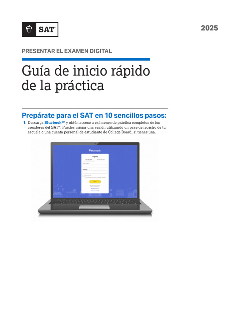 Sat Practice Quick Start Guide Spanish | PDF | Se sentó | Pruebas