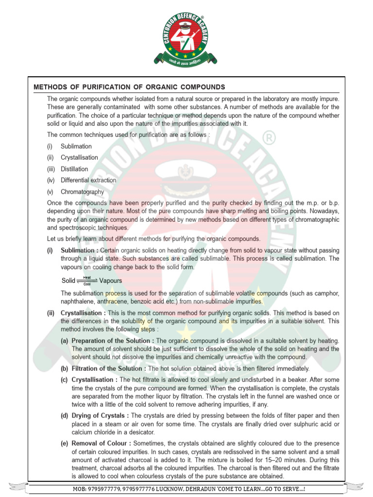 Methods of Purification of Organic Compounds | PDF | Chromatography ...