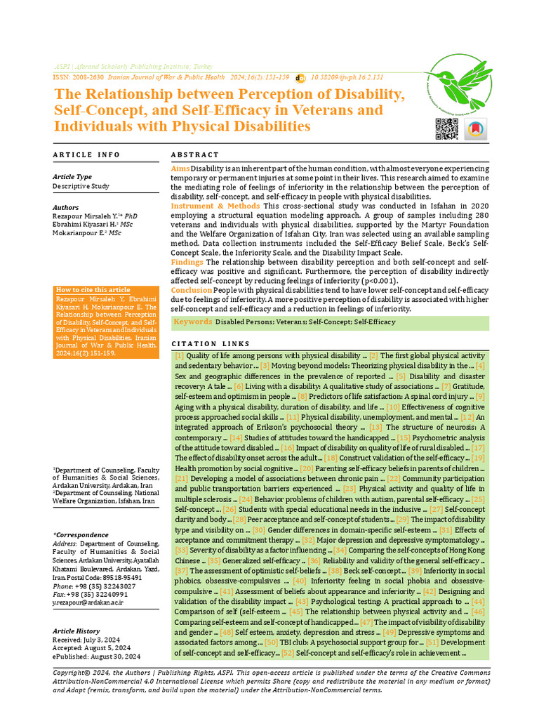 The Relationship Between Perception of Disability | PDF | Self Efficacy ...