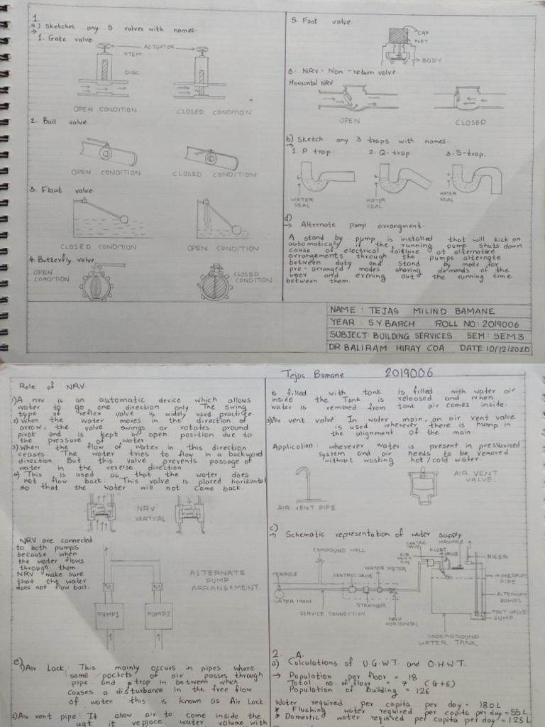 Tejas Milind Bamane - 2A - Building Services - Sem 3 Answer Sheet Part B | PDF | Fluid Dynamics ...