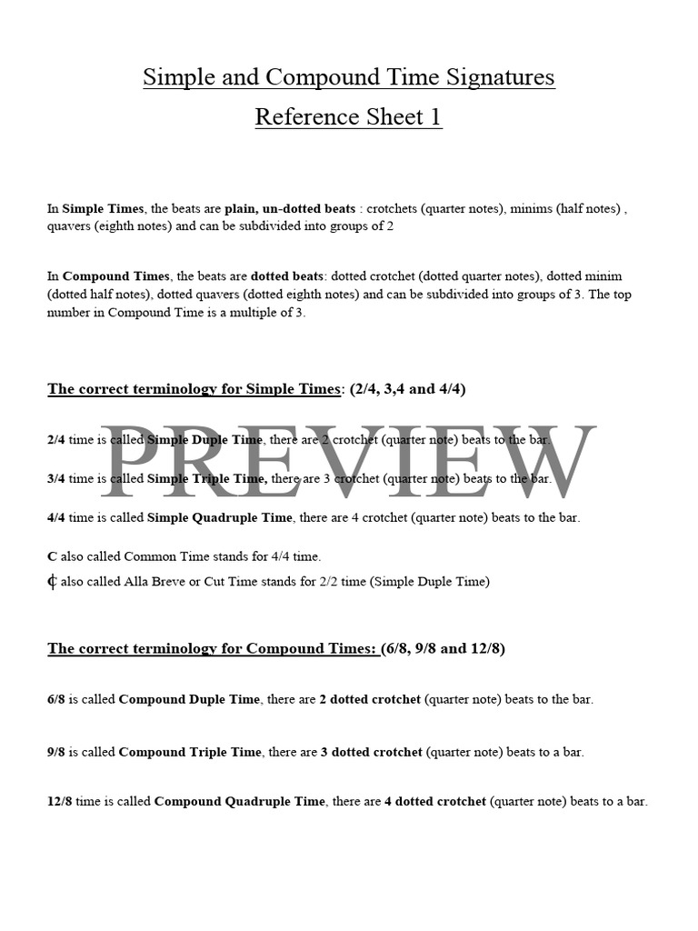 Simple Compound Times - 4 Reference Sheets | PDF | Poetics | Musical Forms
