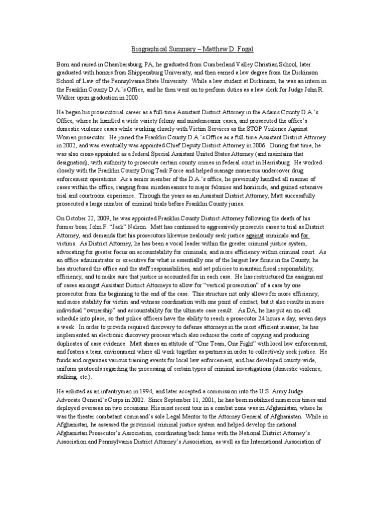 Matt Fogal Bio | PDF | District Attorney | Prosecutor