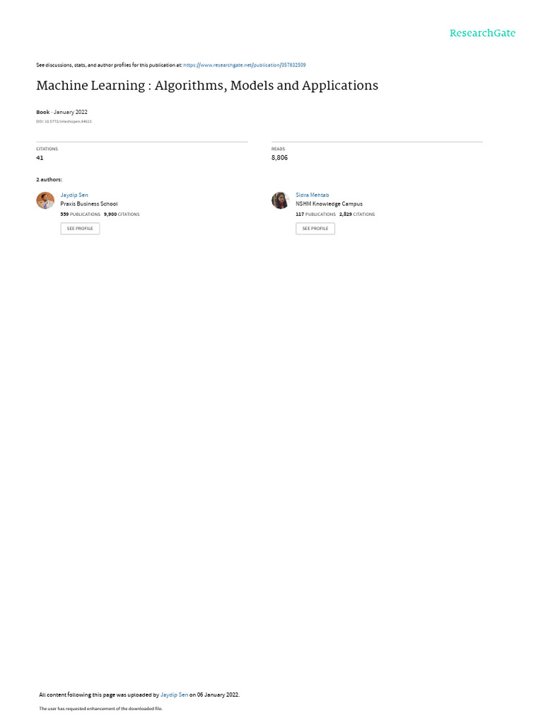 Machine Learning Algorithms Modls and Applications | PDF | Machine Learning | Deep Learning