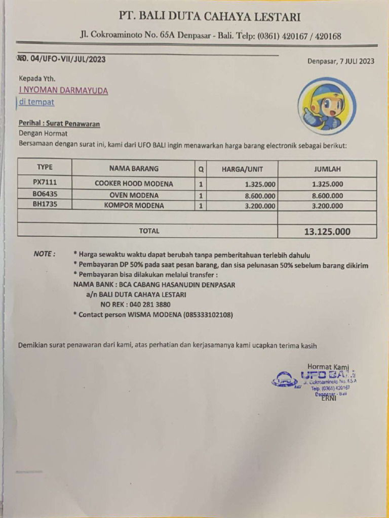 Quotation Modena - UFO | PDF