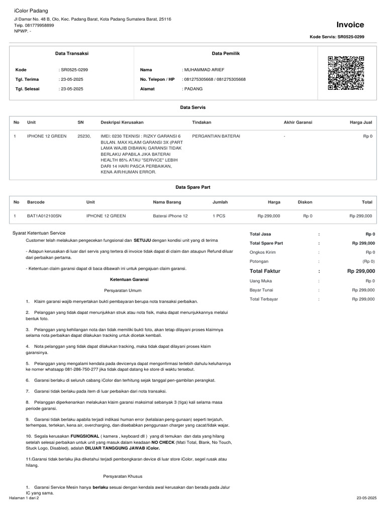Invoice (Baterai) Muhammad Arief | PDF