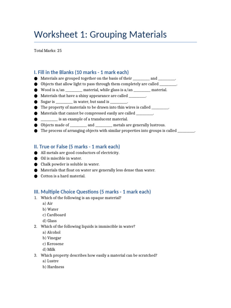 Class 6 Science Worksheet Set | PDF | Light | Shadow