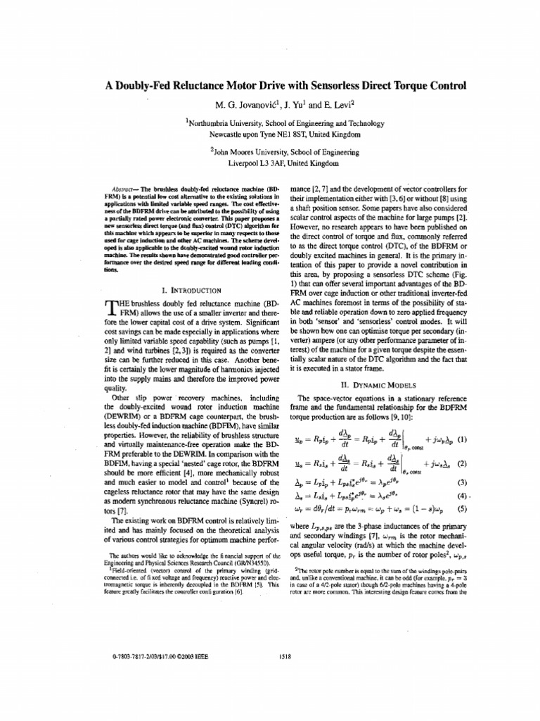 A Doubly-Fed Reluctance Motor Drive With Sensorless Direct Torque ...