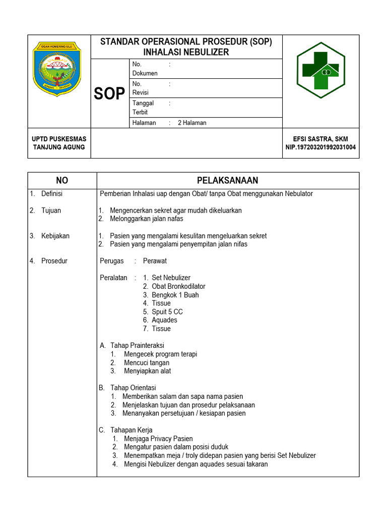 Sop Inhalasi Nebulizer | PDF