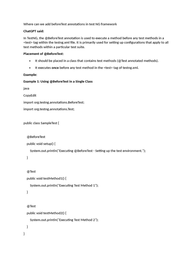 Where Can We Add BeforeTest Annotations in Test NG Framework | PDF ...