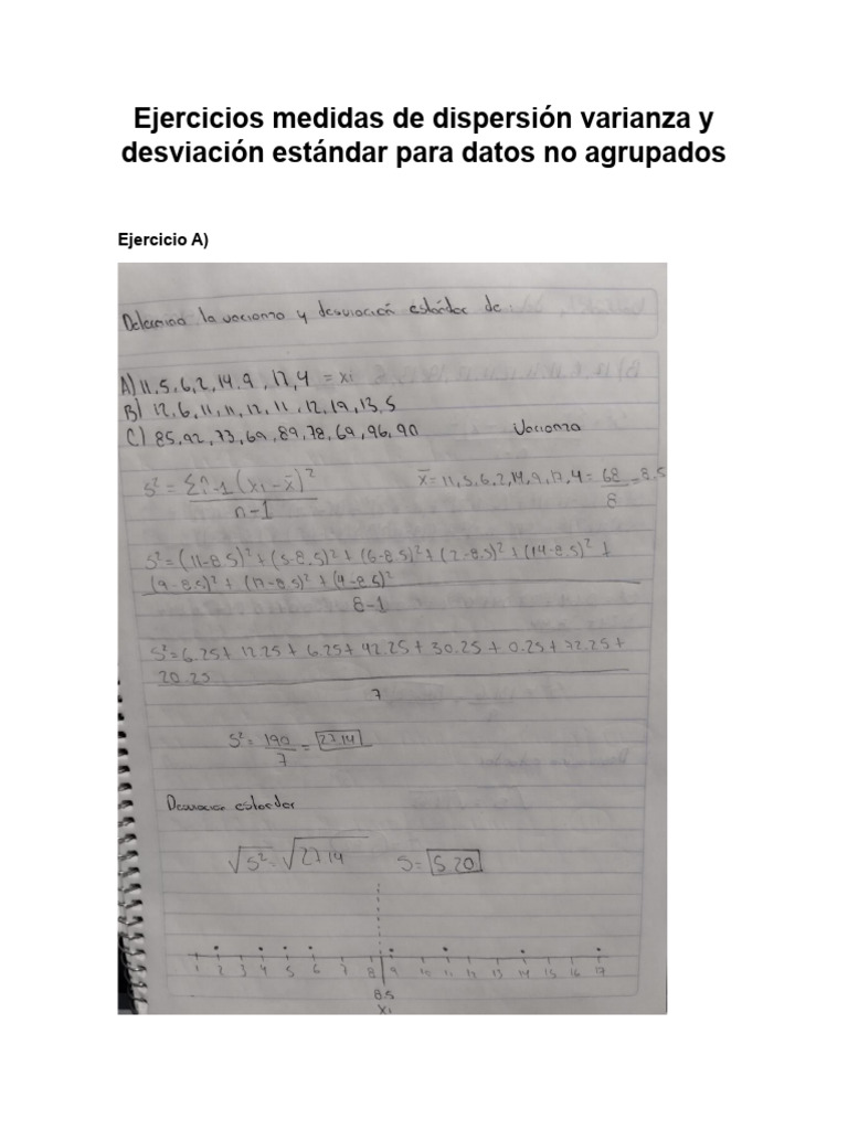 Ejercicios Medidas de Dispersión Varianza y Desviación Estándar Para Datos No Agrupados | PDF