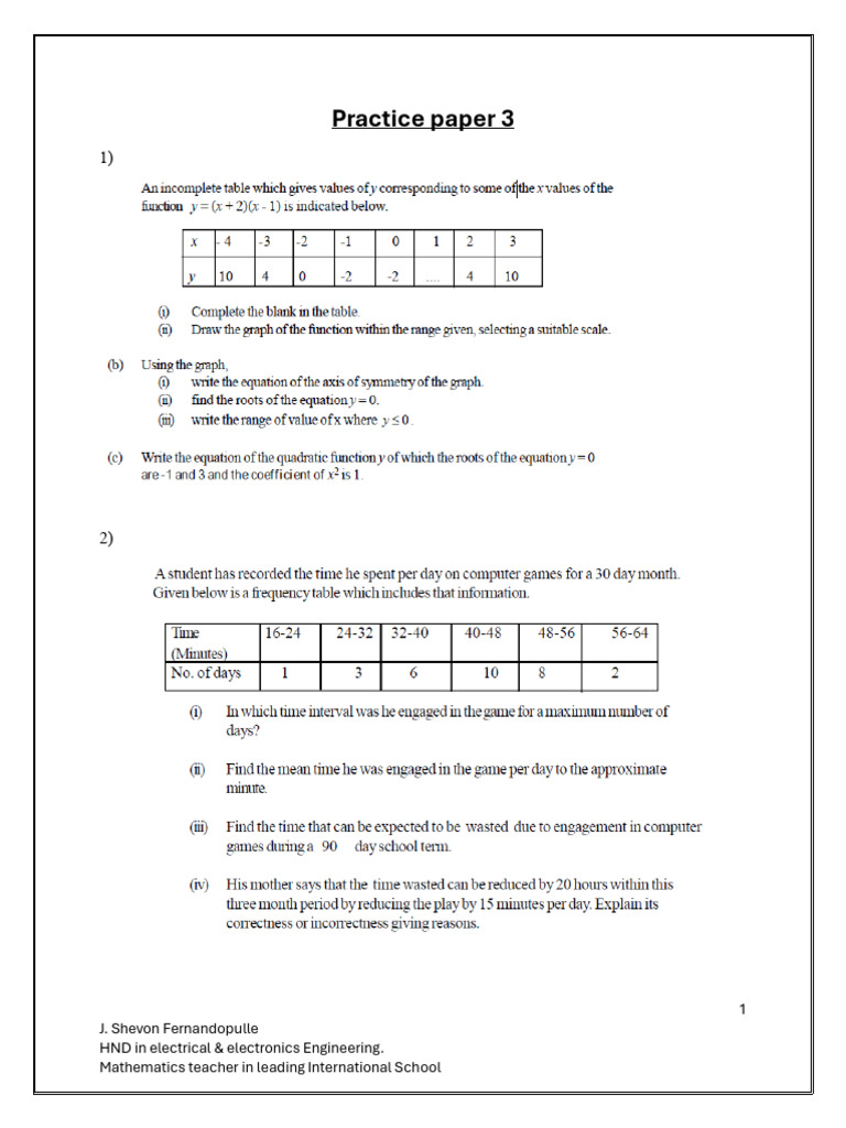 G.C.E OL Practice Paper 3 | PDF