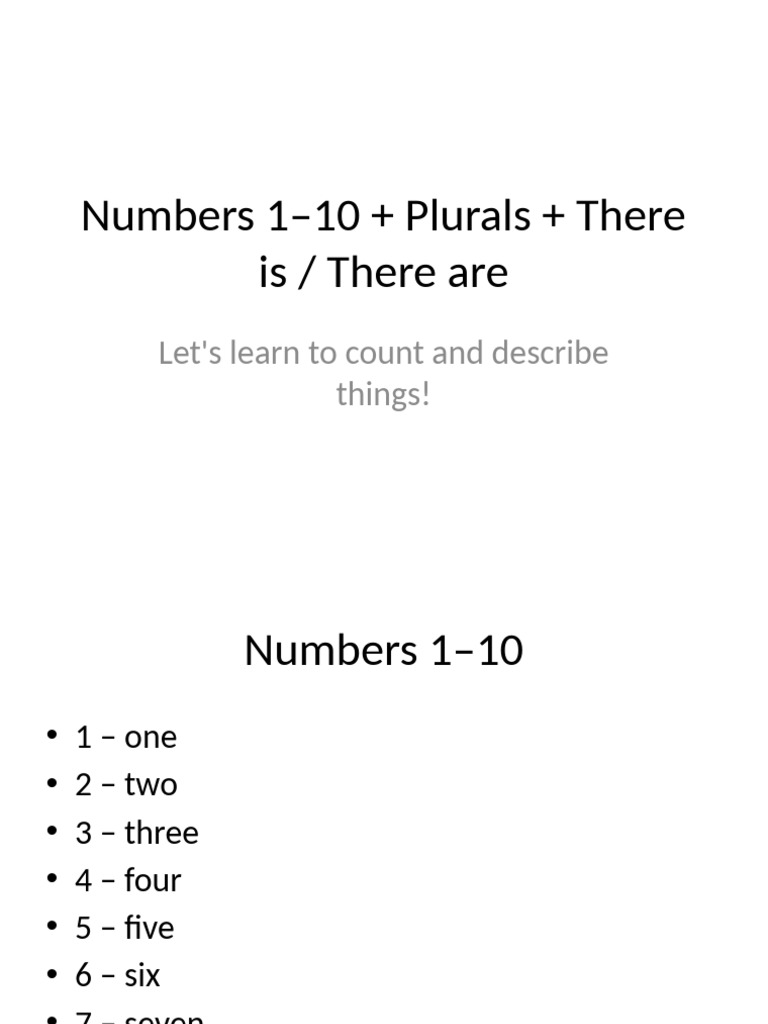 Counting 1-10 and Plurals Guide | PDF