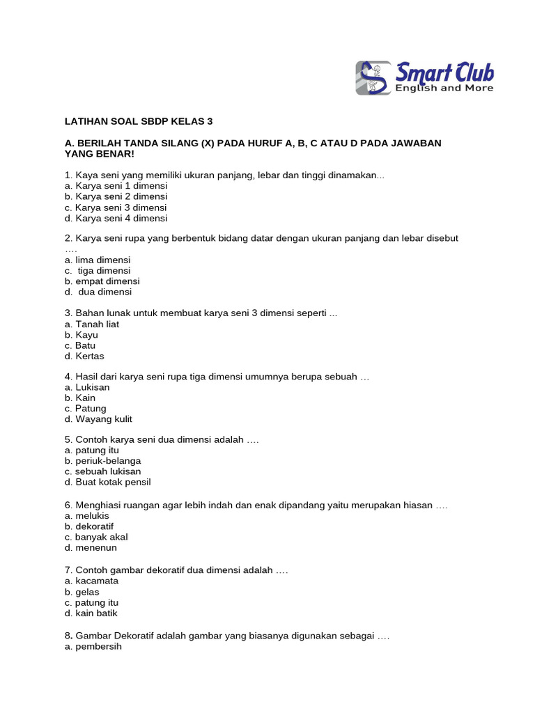Soal SBDP Kelas 3 Semester 1 | PDF