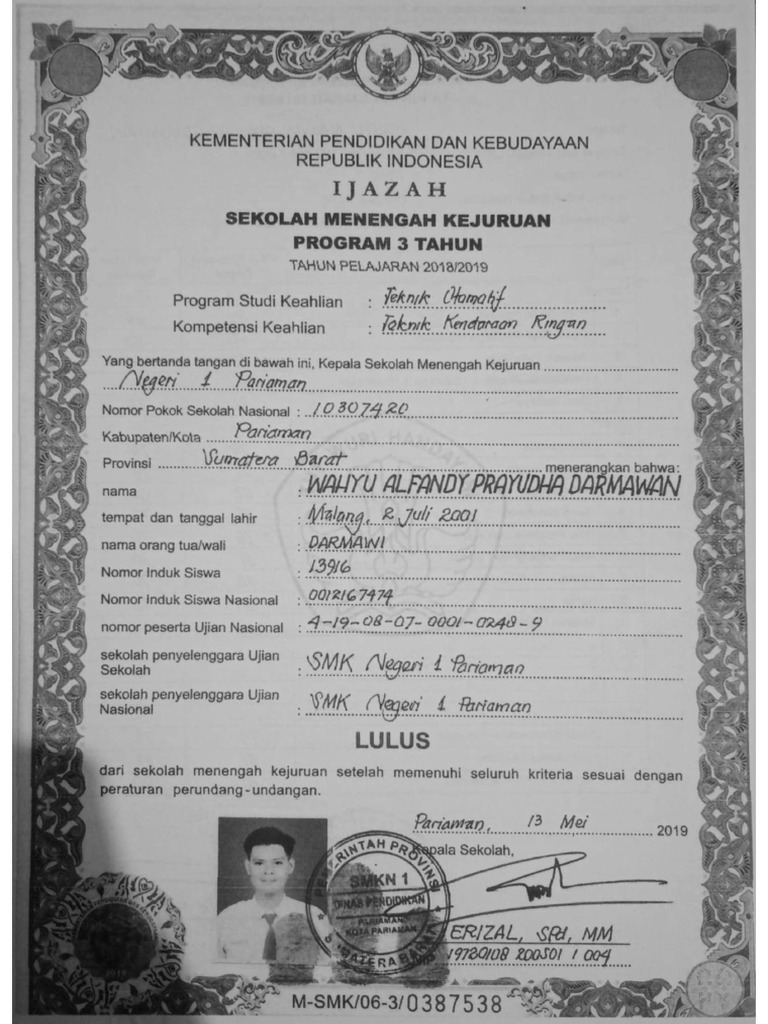Ijazah - Wahyu Alfandy Prayudha Darmawan | PDF