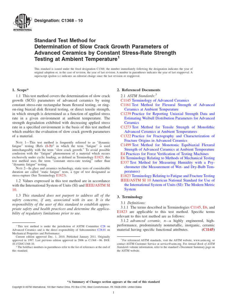C1368-10 Standard Test Method For Determination | PDF | Fracture ...