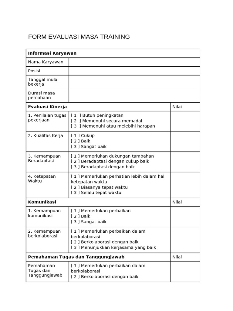 Form Evaluasi Training Karyawan | PDF