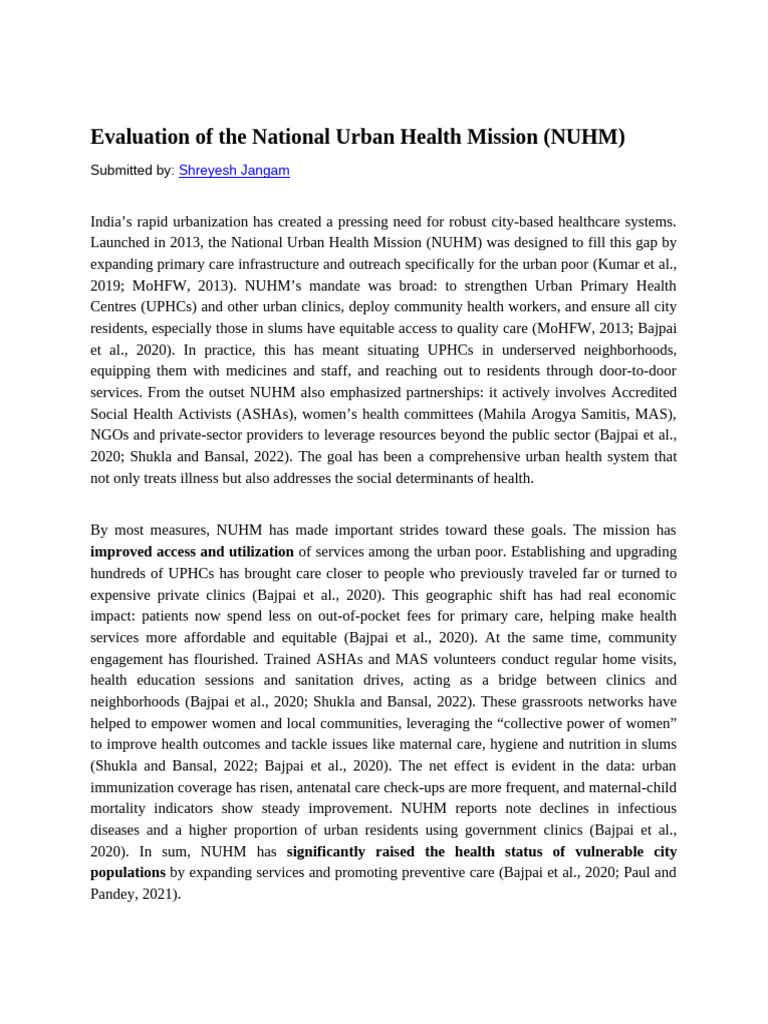 NUHM: Enhancing Urban Health Access | PDF | Slum | Preventive Healthcare