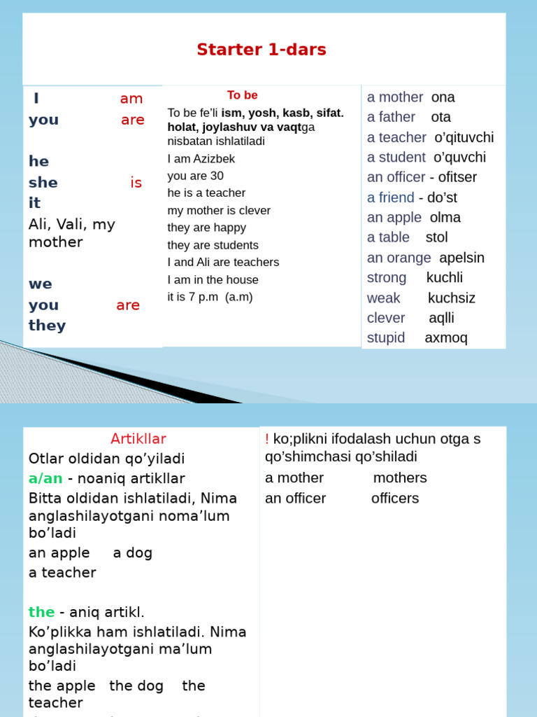 Starter 1-Dars Presentation | PDF