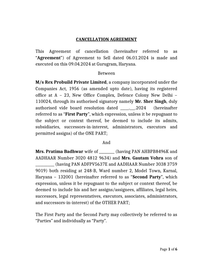 Cancellation Agreement for Property Sale | PDF | Private Law | Justice