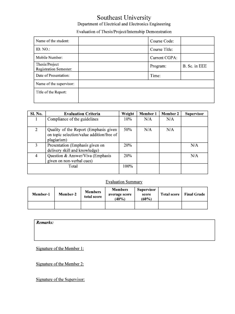 Evaluation Form 1 | PDF