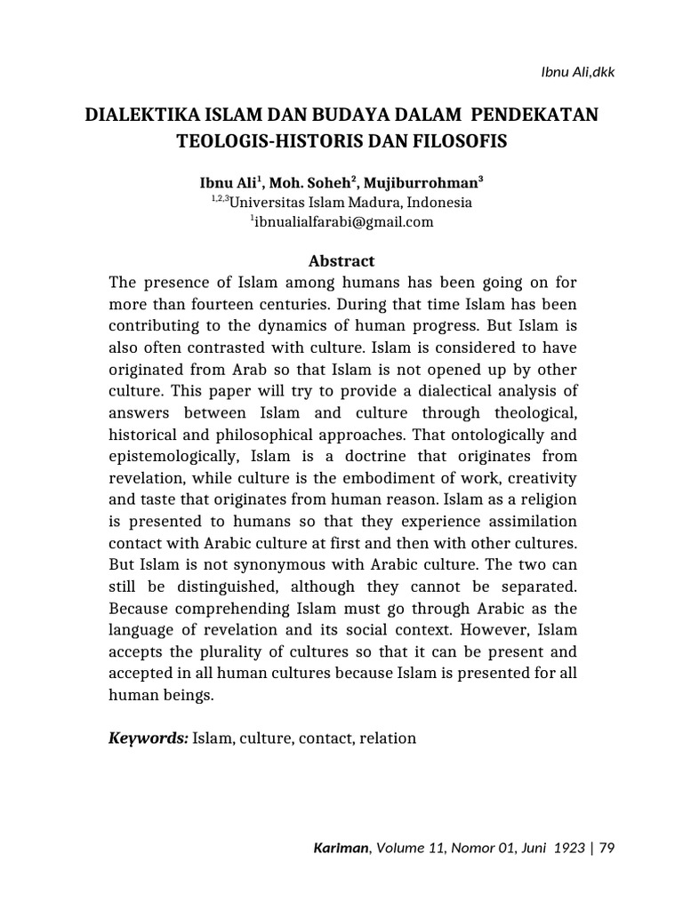 Dialektika Islam Dan Budaya Dalam Pendekatan Teologis-Historis Dan Filosofis | PDF