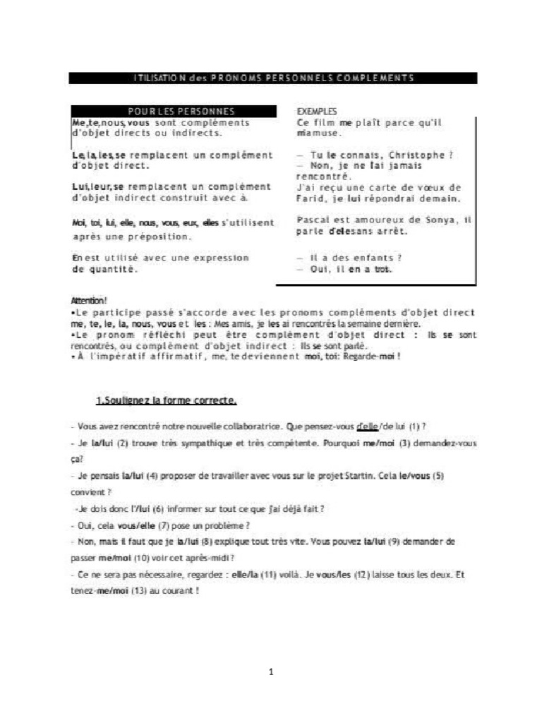 NN1 - Pronoms Personnels Complements | PDF