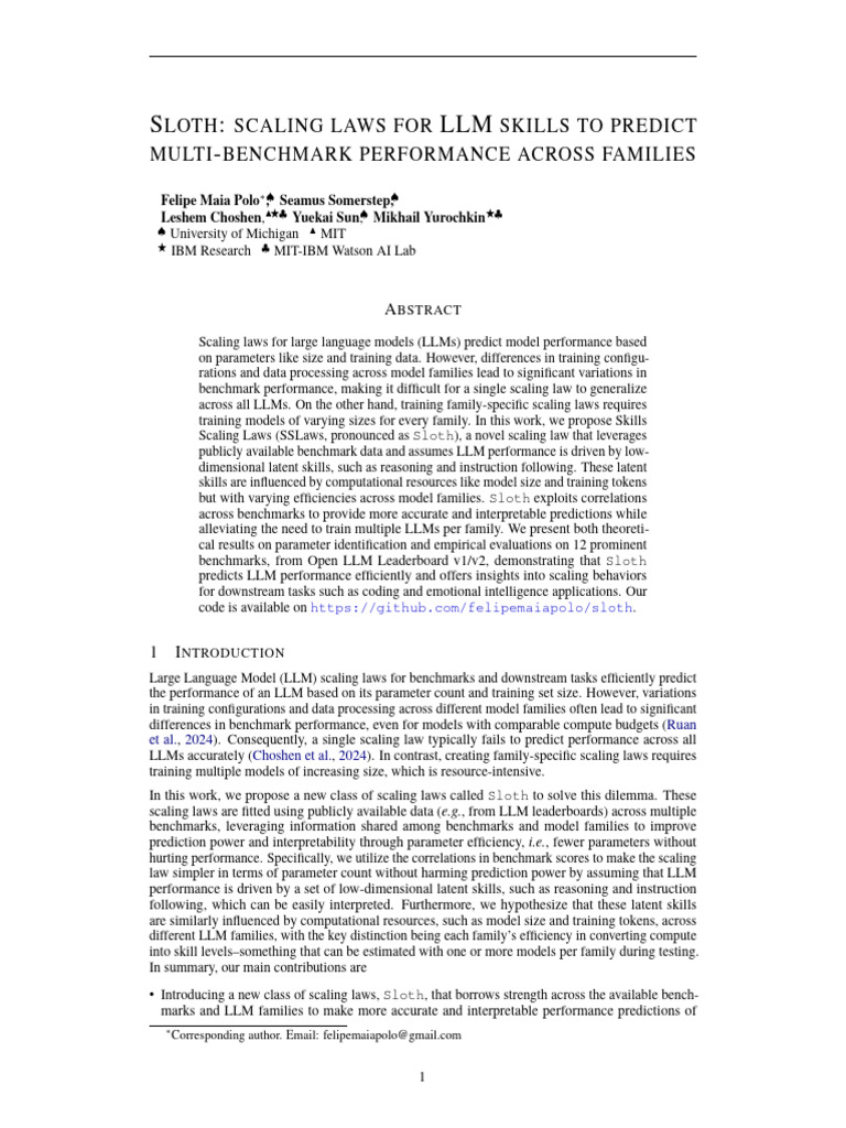 Sloth Scaling Laws For LLM Skills To Predict Multi | PDF | Factor Analysis | Regression Analysis