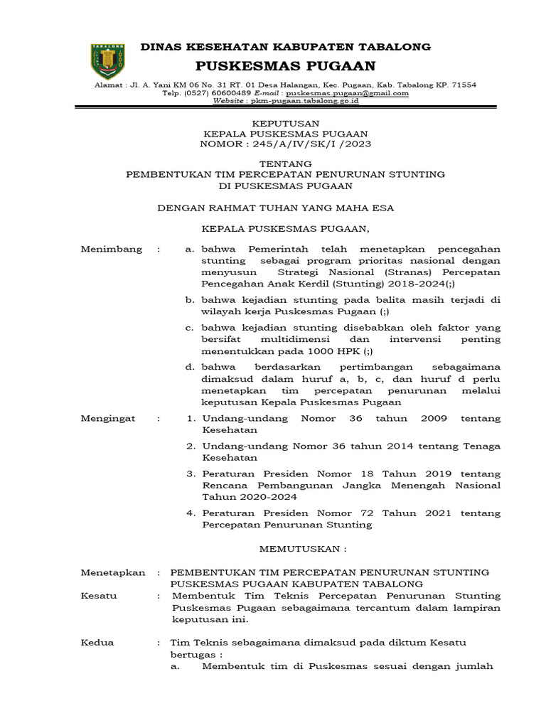 Pembentukan Tim Stunting Puskesmas Pugaan | PDF
