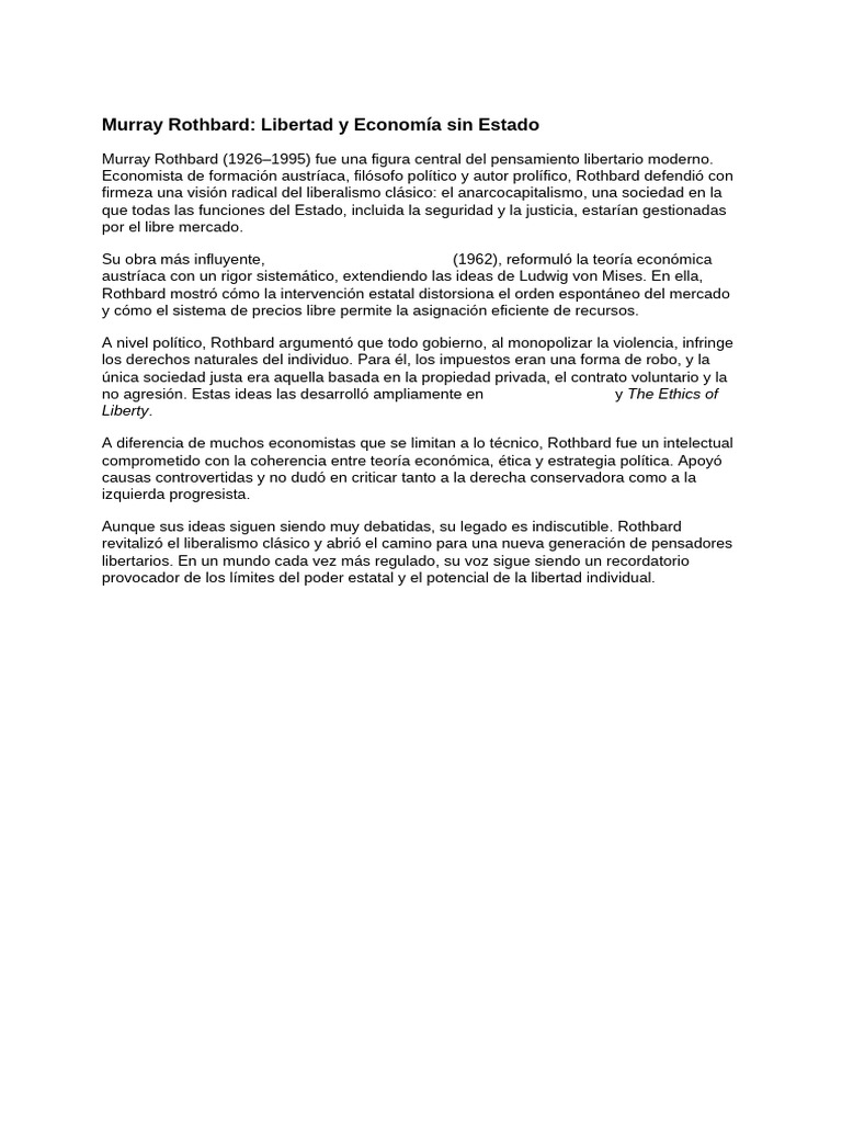 Murray Rothbard - Libertad y Economía Sin Estado | PDF