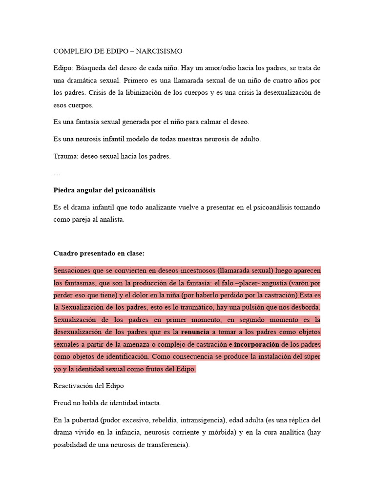 Complejo de Edipo y Narcisismo en Psicoanálisis | PDF | Complejo de ...
