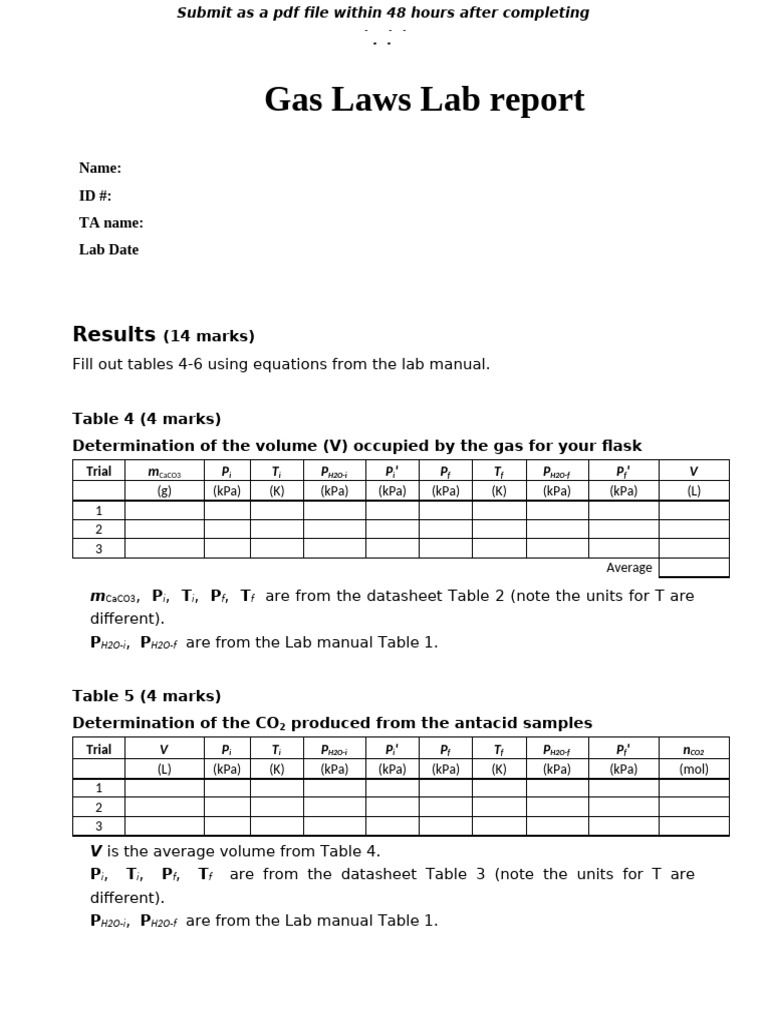Gas Laws Report Template W2024 | PDF | Chemistry | Physical Chemistry