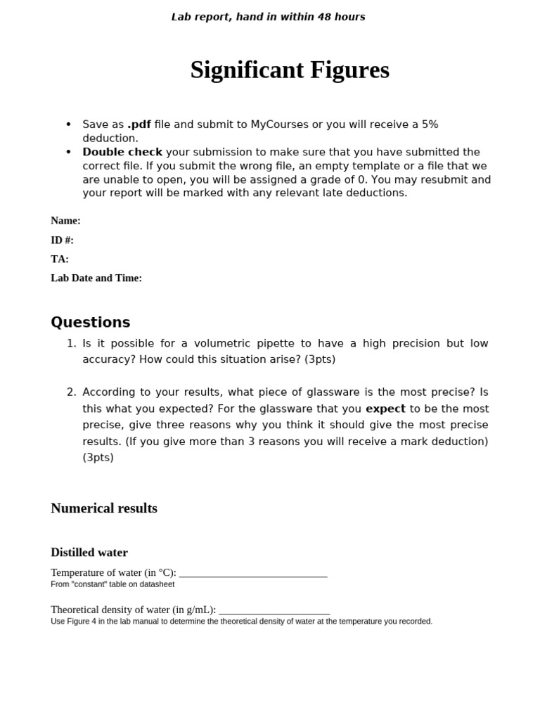 Significant Figures Lab Report Template | PDF | Significant Figures ...