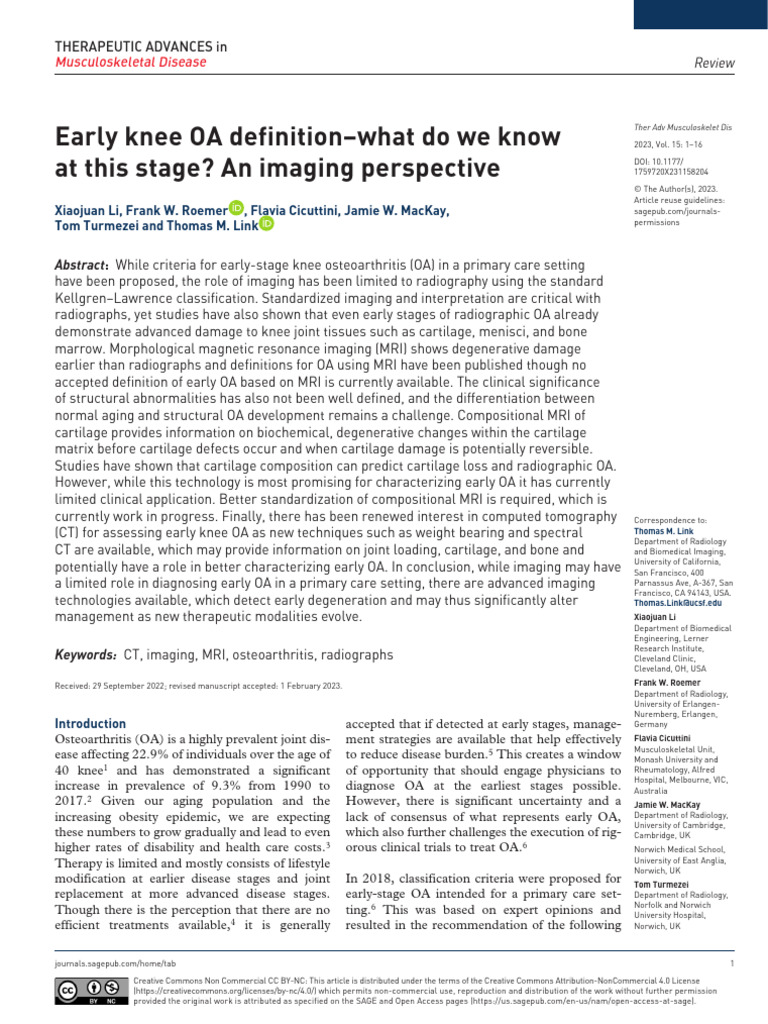 Early Knee OA Definition-What Do We Know at This S | PDF | Magnetic ...