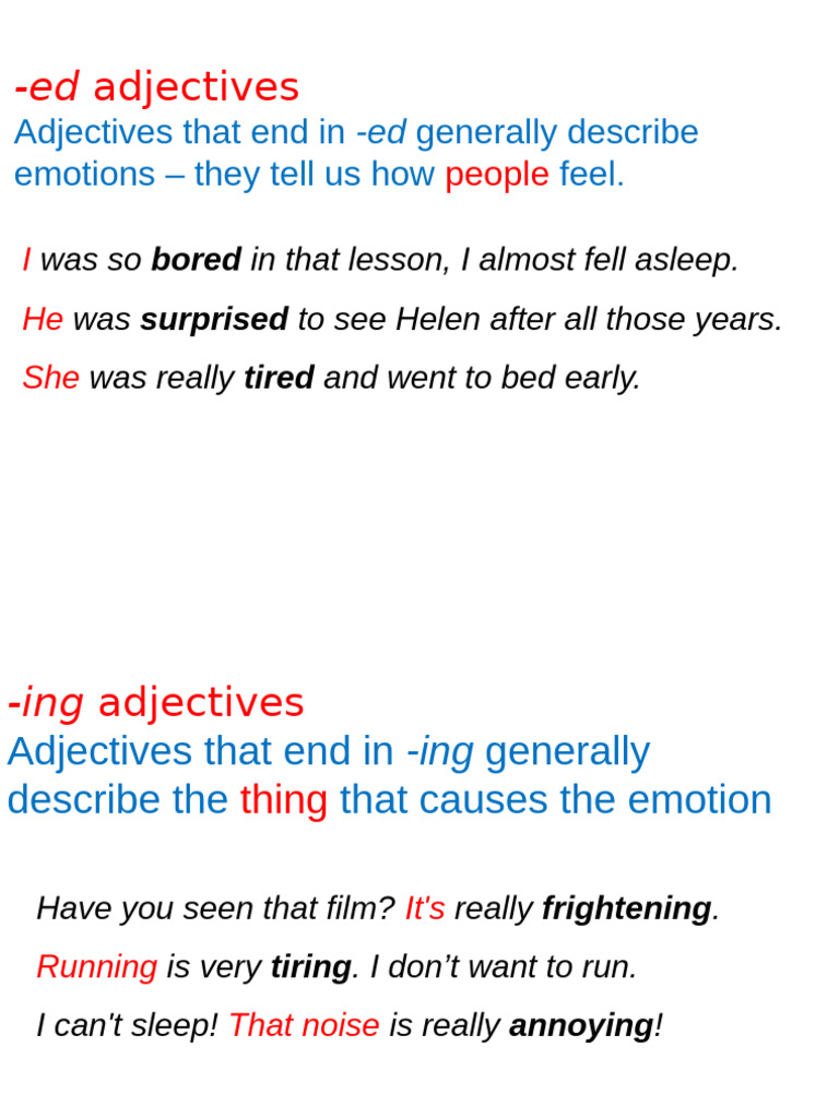 Adjectives Ending in - Ed and - Ing | PDF