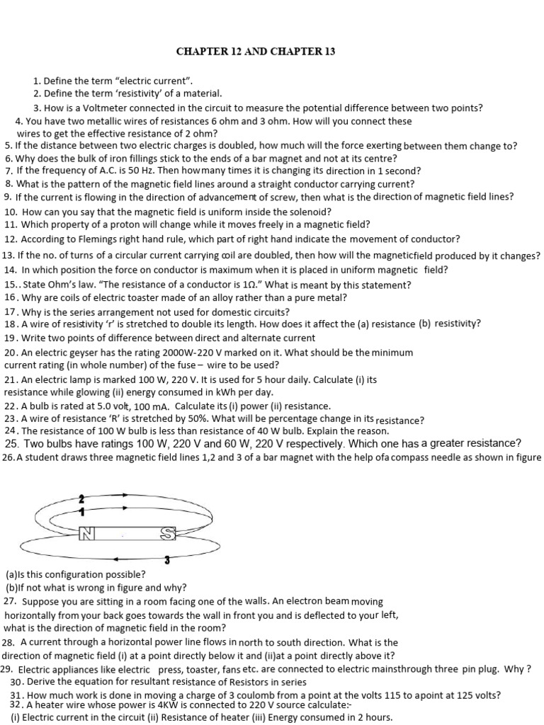 CBSE Class 10 Physics Magnetism Worksheet 2 | PDF | Electric Current ...